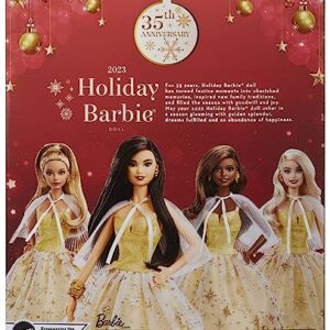 2023 Holiday Barbie Doll, Seasonal Collector Gift, Barbie Signature, Golden Gown and Displayable Packaging, Black Hair