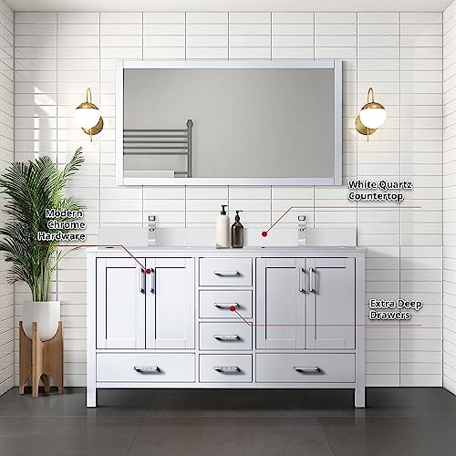 Bell+Modern Big Sur 60 in. W x 22 in. D White Double Bath Vanity and White Quartz Top