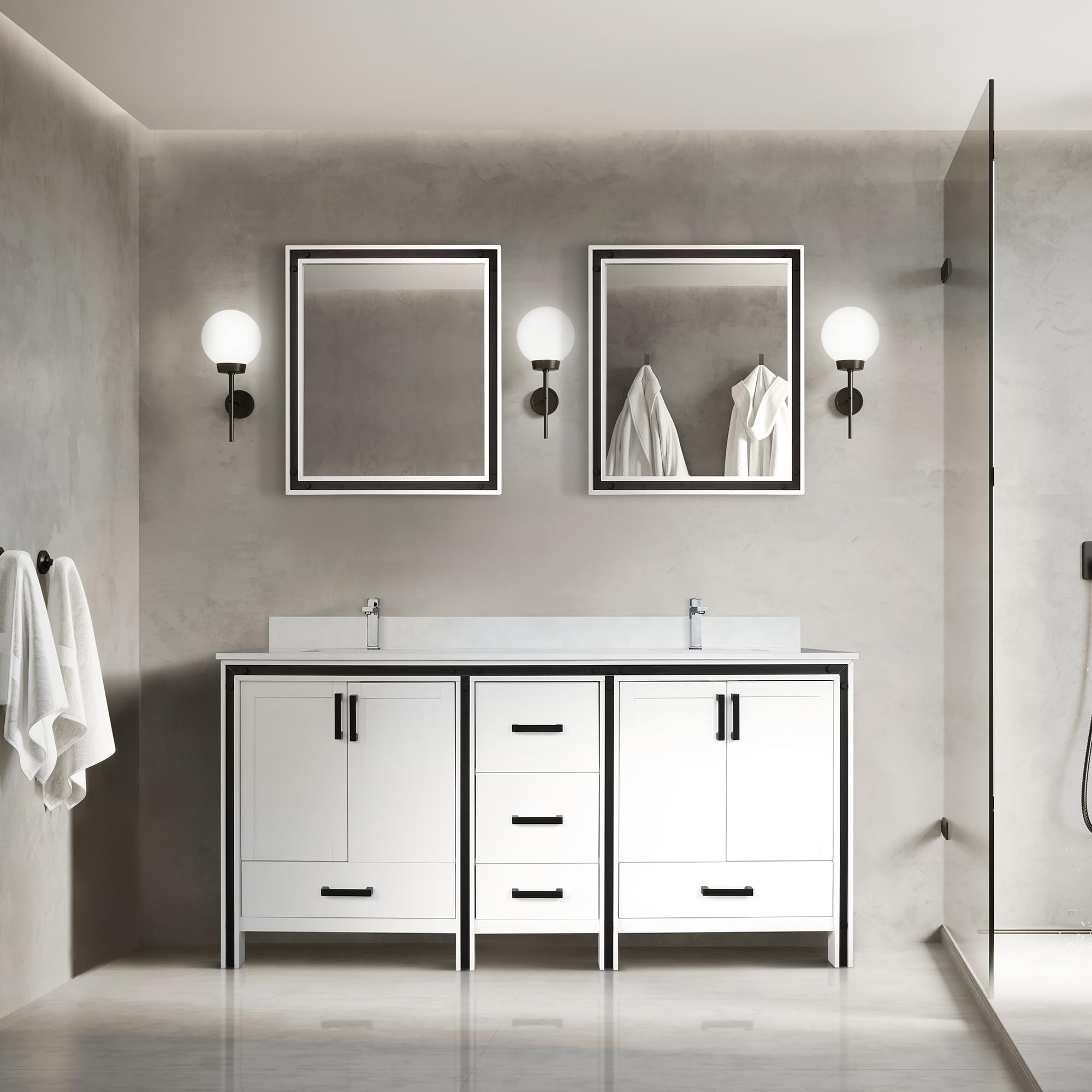 Bell+Modern Augustine 72 in W x 22 in D White Double Bath Vanity and White Quartz Top