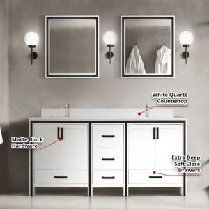 Bell+Modern Augustine 72 in W x 22 in D White Double Bath Vanity and White Quartz Top