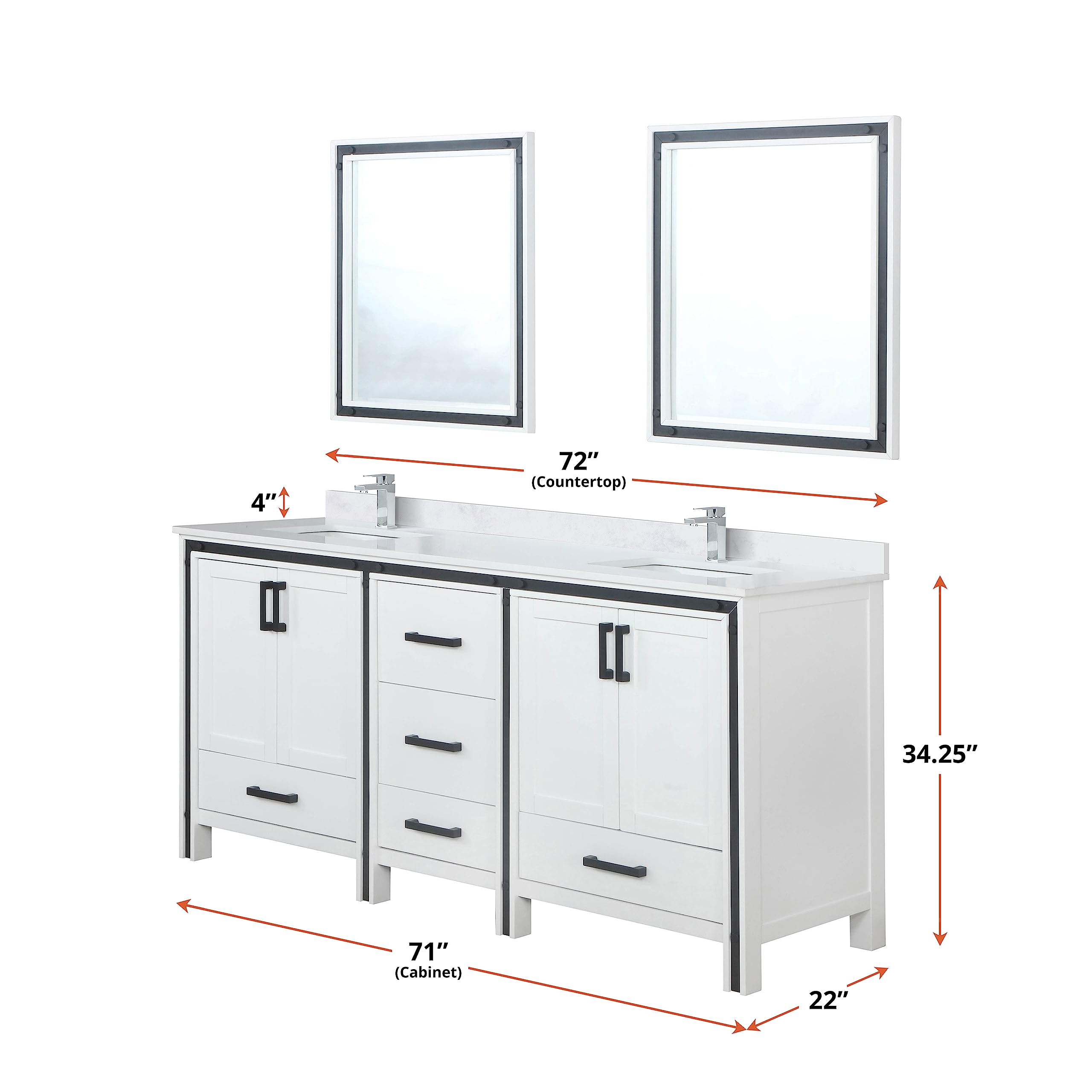 Bell+Modern Augustine 72 in W x 22 in D White Double Bath Vanity and White Quartz Top