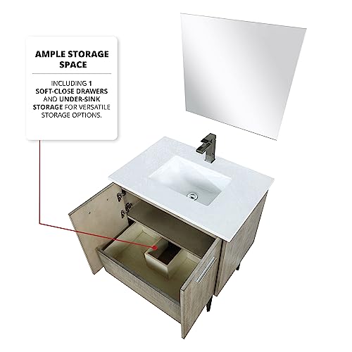 Bell+Modern Fairfield 30 in W x 20 in D Rustic Acacia Bath Vanity, Cultured Marble Top and 28 in Mirror