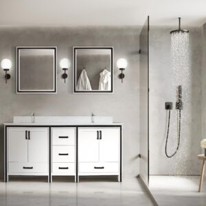 Bell+Modern Augustine 72 in W x 22 in D White Double Bath Vanity and White Quartz Top