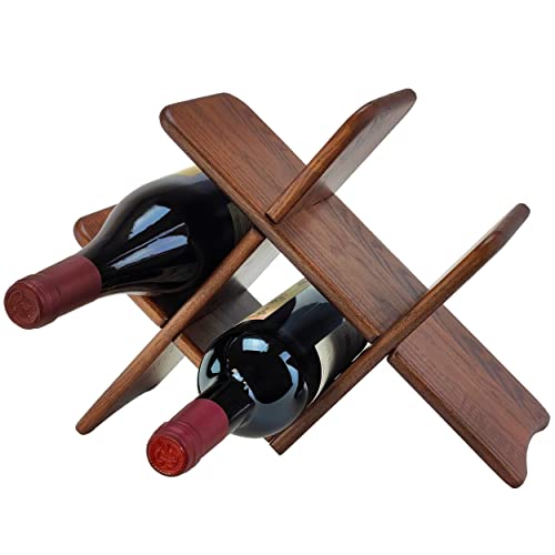 Wood Wine Rack, Wood Wine Storage Racks Countertop, 4 Bottle Wooden Stackable Wine Cellar Racks, Foldable Tabletop Free Standing Wine Bottle Stand Holder Display Shelf, Bar Cabinets 100% Ashwood