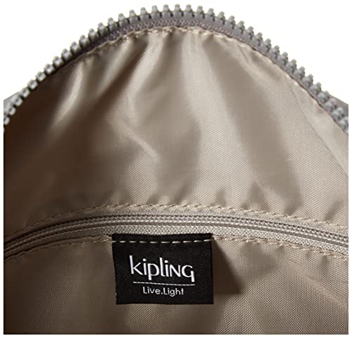 Kipling Women's Klara Handbag, Organize Accessories, Removable Shoulder Strap, Dual Carry Handles, Crinkle Nylon Bag, Cool Grey Tonal