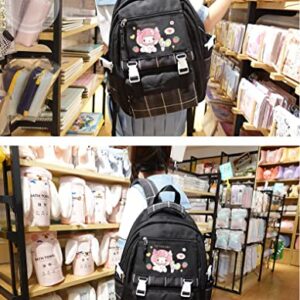 Festa Park Kawaii Backpack for Girls Boys, Cute Backpack Kawaii School Supplies Purse Aesthetic Bookbag for Hiking Travel School Bag (Black)