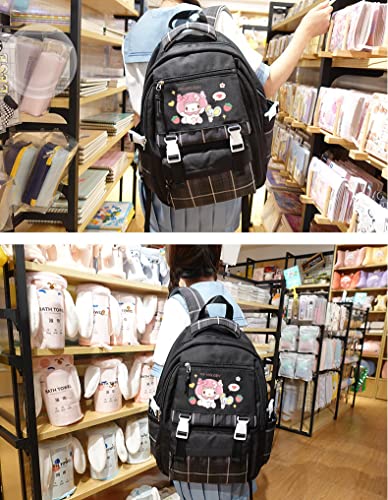 Festa Park Kawaii Backpack for Girls Boys, Cute Backpack Kawaii School Supplies Purse Aesthetic Bookbag for Hiking Travel School Bag (Black)