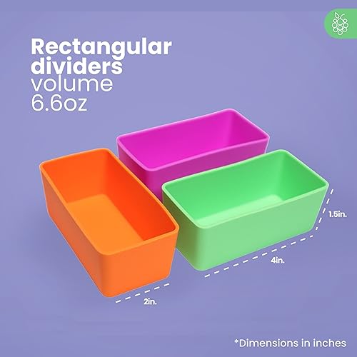 Rectangular Silicone Lunch Box Dividers 3pcs - Bento Box Divider 4"x2"x1.5" - Cupcake Baking Cups - Bento Box Accessories Meal Prep Containers