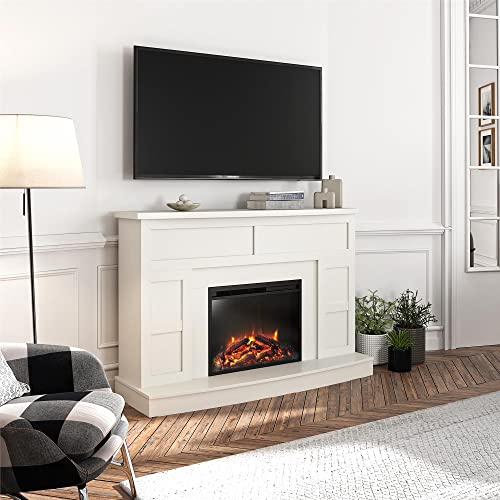 Ameriwood Home Barrow Creek Mantel with Fireplace, White