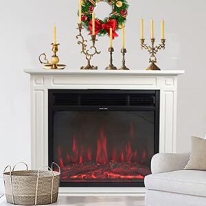 dacom 29'' wood electric fireplace mantel- package freestanding heater corner firebox with log hearth and adjustableremote control