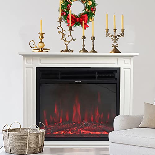 DACOM 29'' Wood Electric Fireplace Mantel- Package Freestanding Heater Corner Firebox with Log Hearth and AdjustableRemote Control