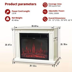 DACOM 29'' Wood Electric Fireplace Mantel- Package Freestanding Heater Corner Firebox with Log Hearth and AdjustableRemote Control