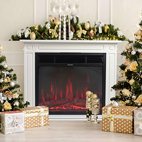 DACOM 29'' Wood Electric Fireplace Mantel- Package Freestanding Heater Corner Firebox with Log Hearth and AdjustableRemote Control