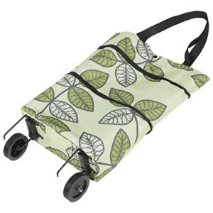 LOGOFUN 2 Pcs Folding Shopping Bag Collapsible Trolley Bags with Wheels Portable Reusable Grocery Bags (Leaf)