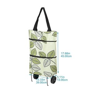 LOGOFUN 2 Pcs Folding Shopping Bag Collapsible Trolley Bags with Wheels Portable Reusable Grocery Bags (Leaf)