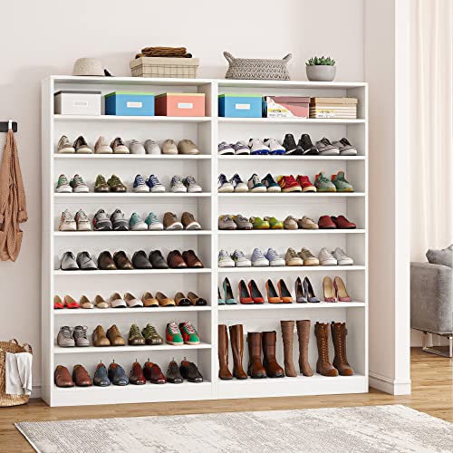 Tribesigns Shoe Cabinet, 9 Tiers 40-45 Pairs Heavy Duty Wood Freestanding Shoe Storage Cabinet, 70.8'' Tall Shoe Cabinet with Open Storage for Entryway, White