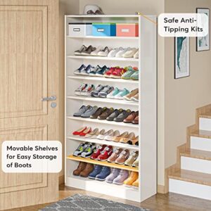 Tribesigns Shoe Cabinet, 9 Tiers 40-45 Pairs Heavy Duty Wood Freestanding Shoe Storage Cabinet, 70.8'' Tall Shoe Cabinet with Open Storage for Entryway, White