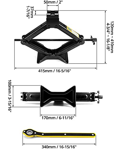 QWORK 4409 lbs Scissor Jack for Car, Steel Scissor Lift Jack Car Kit, Car Tire Jack for Auto/SUV/MPV, with Saving Effort Ratchet, Black