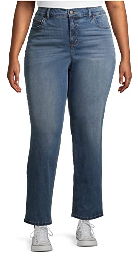 Terra & Sky Plus Size Core Denim Straight Leg Jeans (as1, Numeric, Numeric_18, Plus, Petite, Light Wash)