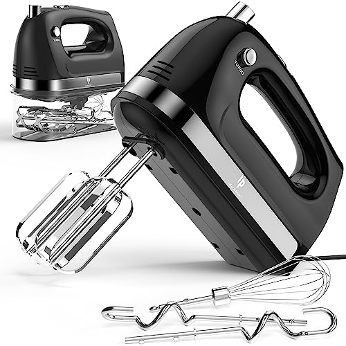 Hand Mixer Electric, 400W Food Mixer 5 Speed Handheld Mixer, 5 Stainless Steel Accessories, Storage Box, Kitchen Mixer with Cord for Cream, Cookies, Dishwasher Safe, Black