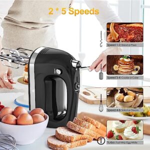 Hand Mixer Electric, 400W Food Mixer 5 Speed Handheld Mixer, 5 Stainless Steel Accessories, Storage Box, Kitchen Mixer with Cord for Cream, Cookies, Dishwasher Safe, Black