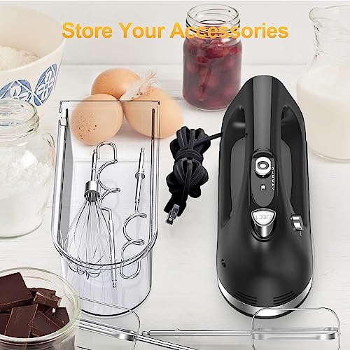 Hand Mixer Electric, 400W Food Mixer 5 Speed Handheld Mixer, 5 Stainless Steel Accessories, Storage Box, Kitchen Mixer with Cord for Cream, Cookies, Dishwasher Safe, Black