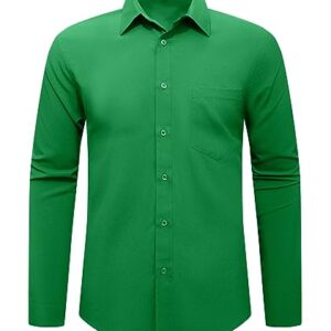 Mens Dress Shirt Slim Fit Long Sleeve Button Down Shirt Suit Wear No Tuck Green Medium Camisas De Vestir para Hombre