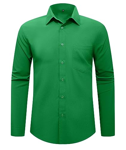 Mens Dress Shirt Slim Fit Long Sleeve Button Down Shirt Suit Wear No Tuck Green Medium Camisas De Vestir para Hombre