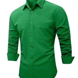 Mens Dress Shirt Slim Fit Long Sleeve Button Down Shirt Suit Wear No Tuck Green Medium Camisas De Vestir para Hombre