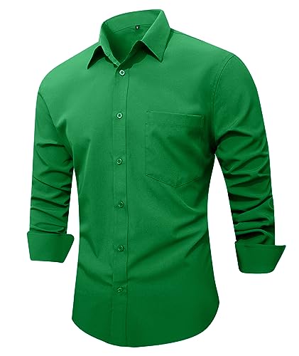 Mens Dress Shirt Slim Fit Long Sleeve Button Down Shirt Suit Wear No Tuck Green Medium Camisas De Vestir para Hombre