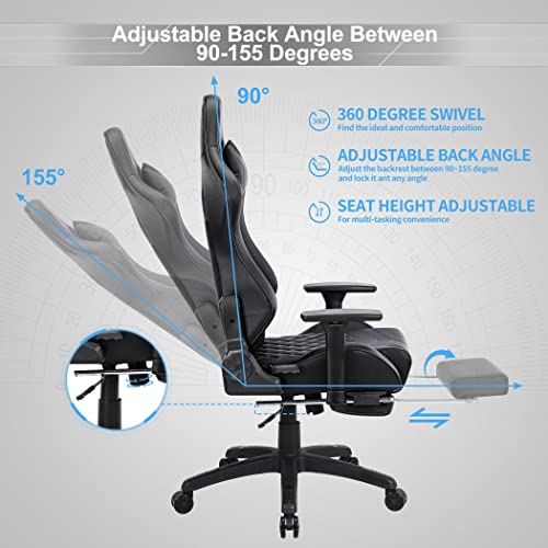 Blue Whale Heavy Duty Gaming Chair for Adults and 350LBS Reinforced Base,Thickened Seat Cushion, Adjustable Armrest, Big and Tall Ergonomic Office Computer Chair with Massage