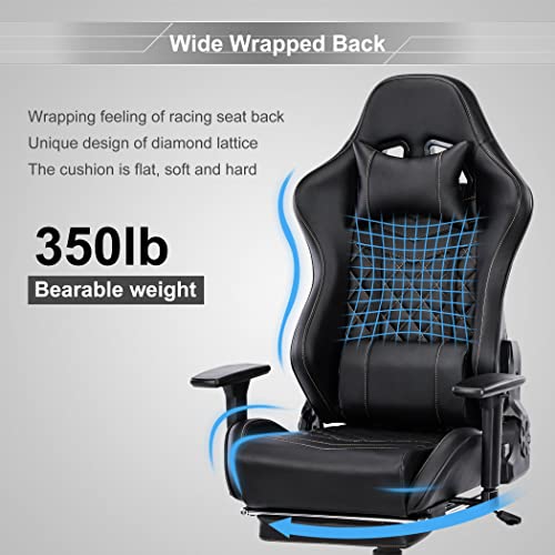 Blue Whale Heavy Duty Gaming Chair for Adults and 350LBS Reinforced Base,Thickened Seat Cushion, Adjustable Armrest, Big and Tall Ergonomic Office Computer Chair with Massage