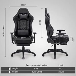 Blue Whale Heavy Duty Gaming Chair for Adults and 350LBS Reinforced Base,Thickened Seat Cushion, Adjustable Armrest, Big and Tall Ergonomic Office Computer Chair with Massage