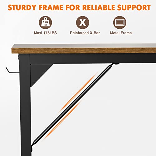 Computer Desk Small Office Desk 40 Inch Writing Desks Small Space Desk Study Table Modern Simple Style Work Table with Storage Bag Headphone Hook Wooden Tabletop Metal Frame for Home, Bedroom