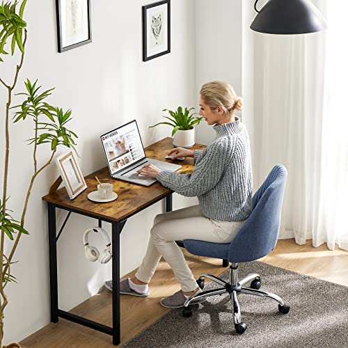 Computer Desk Small Office Desk 40 Inch Writing Desks Small Space Desk Study Table Modern Simple Style Work Table with Storage Bag Headphone Hook Wooden Tabletop Metal Frame for Home, Bedroom