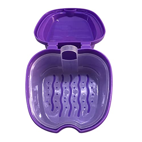 ShanLily Denture Box Denture Case Denture Cup With Strainer Denture Bath Box False Teeth Storage Box Purple Apple Shape