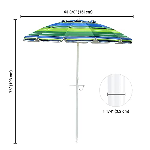 Yescom 6 Ft Striped Outdoor Beach Umbrella UV Protection Sunshade Tilt Sand Anchor Backyard Camp Trip Parasol