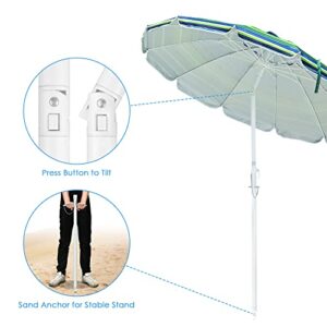 Yescom 6 Ft Striped Outdoor Beach Umbrella UV Protection Sunshade Tilt Sand Anchor Backyard Camp Trip Parasol