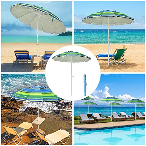 Yescom 6 Ft Striped Outdoor Beach Umbrella UV Protection Sunshade Tilt Sand Anchor Backyard Camp Trip Parasol