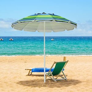 Yescom 6 Ft Striped Outdoor Beach Umbrella UV Protection Sunshade Tilt Sand Anchor Backyard Camp Trip Parasol