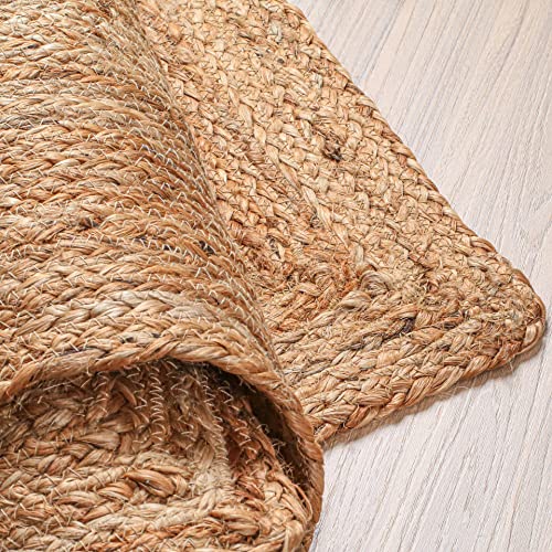 Hausattire Hand Woven Jute Braided Rug, 6'x9' - Natural, Reversible Rustic Farmhouse Area Rugs for Living Room, Kitchen, Bedroom - 72x108 Inches