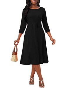 women's midi a line dress vintage casual party 3/4 sleeve empire waist swing fit and flare dresses black xl