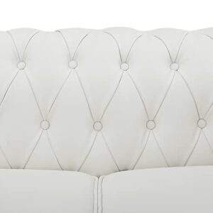 Naomi Home Emery Chesterfield Sofa with Rolled Arms, Tufted Cushions / 3 Seater Sectional Sofa Couch for Small Spaces, Living Room, Bedroom, Apartment Easy Tool-Free Assembly – White