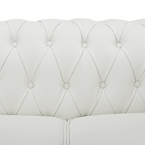 Naomi Home Emery Chesterfield Sofa with Rolled Arms, Tufted Cushions / 3 Seater Sectional Sofa Couch for Small Spaces, Living Room, Bedroom, Apartment Easy Tool-Free Assembly – White