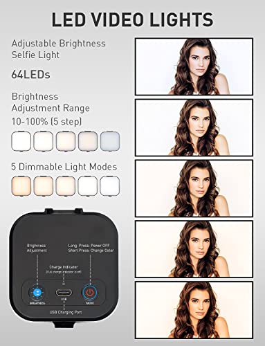 ACNCTOP 64 LED Rechargeable Selfie Light - 5 Lighting Mode Phone Ring Light Mini Portable Clip on Fill Lights for iPhone, Cell Phone, Laptop, TikTok, Selfie, Video Conference, Camera