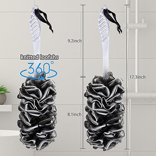 Qewro 2Pack Back Scrubber for Shower, Dual-Sided Loofah on a Stick as Shower Brush Exfoliating Body with Long Handle, Loofah Sponge Mens Loofah Bathing Accessories for Women