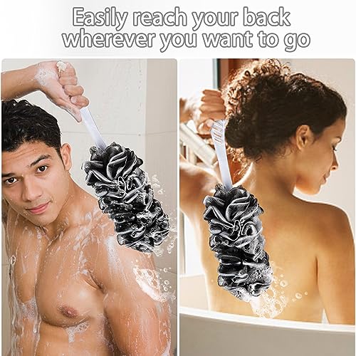 Qewro 2Pack Back Scrubber for Shower, Dual-Sided Loofah on a Stick as Shower Brush Exfoliating Body with Long Handle, Loofah Sponge Mens Loofah Bathing Accessories for Women