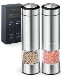 forlim electric salt and pepper grinder set, automatic salt and pepper grinder set, one handed operation refillable mill with light, adjustable coarseness - 2 mills