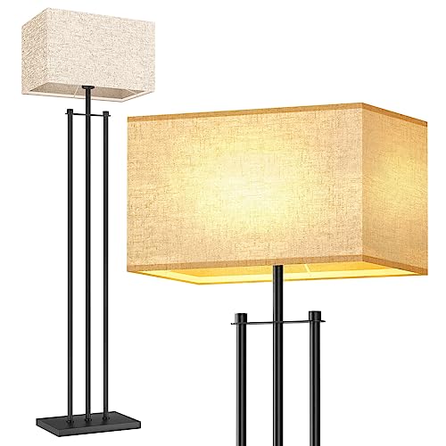 addlon Floor lamp for Living Room, Modern Standing lamp with Linen Shade, Decorative Simple Design Floor Lamps for Bedroom and Office - Black