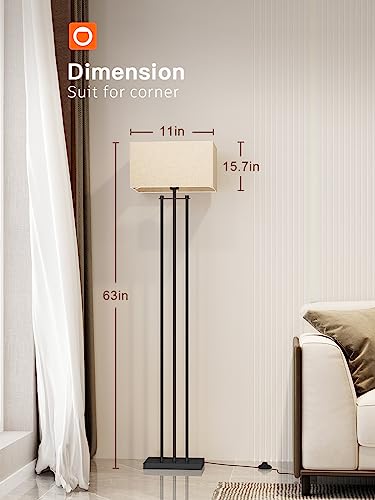 addlon Floor lamp for Living Room, Modern Standing lamp with Linen Shade, Decorative Simple Design Floor Lamps for Bedroom and Office - Black